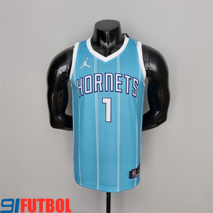 Diseña Tu Camisetas Charlotte Hornets (Ball #1) Azul 75th Anniversary